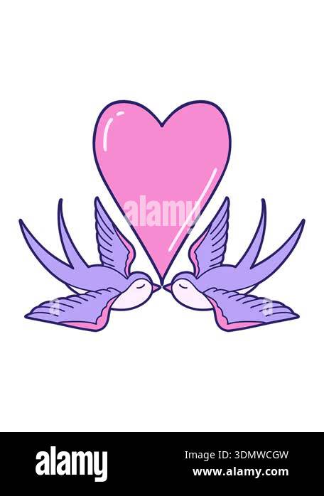power up animation of iconic style image of swallows and a heart Stock ...