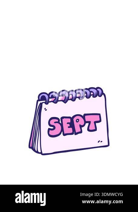 rise and float animation of cartoon calendar showing month of september ...
