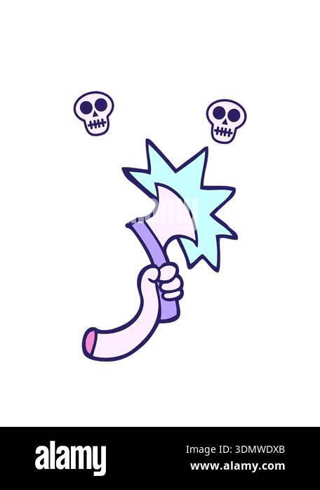 spinning skulls animation of hand drawn doodle style cartoon arm with ...