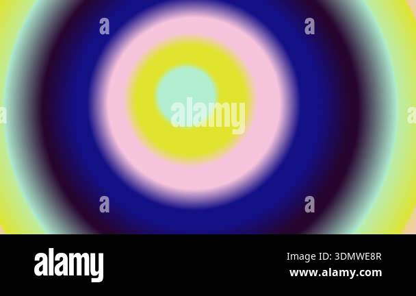 Vibrant concentric circles in shades of blue, yellow, and pink create a ...