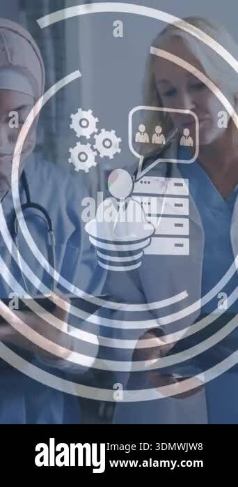 Medical data processing animation over doctors examining X-ray in ...