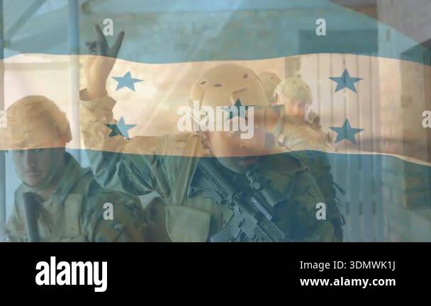 Lead soldier signaling entry in military corridor, with animated squad ...