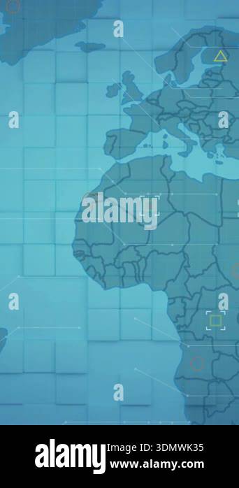 World map with data points and hexagonal patterns, data analysis ...