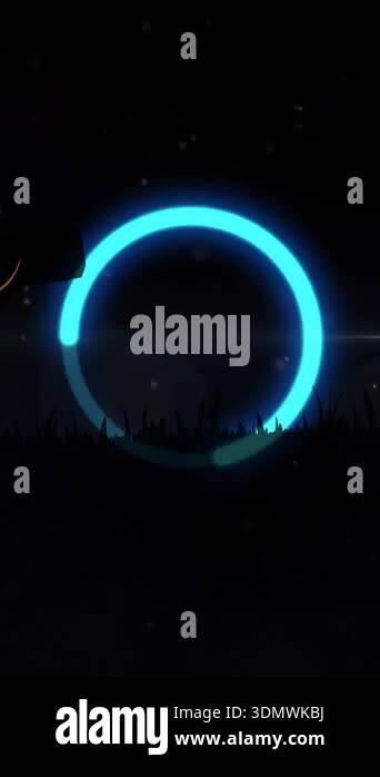 Glowing circle and starry night sky with silhouette of cross in ...