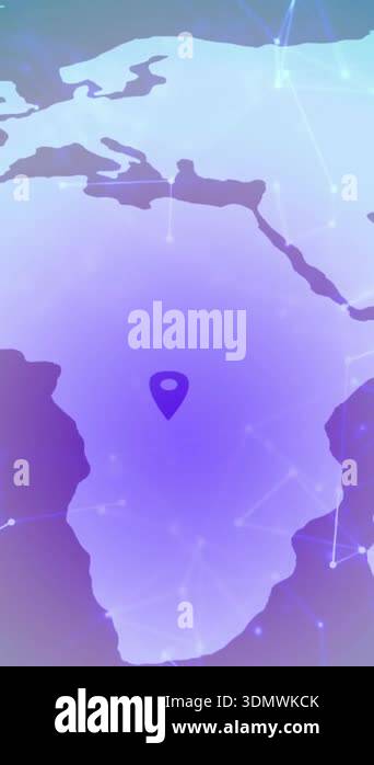 Map of continents with location markers and network connections ...