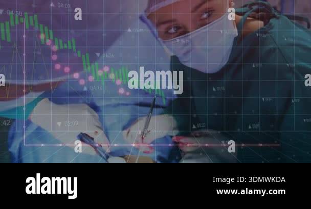 Surgeon following animated graphs appearing over surgical field ...