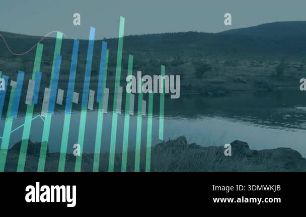 Emerging translucent bars initiating line graph growth over lake ...