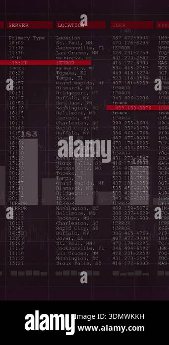Data processing animation with codes and numbers over digital interface ...