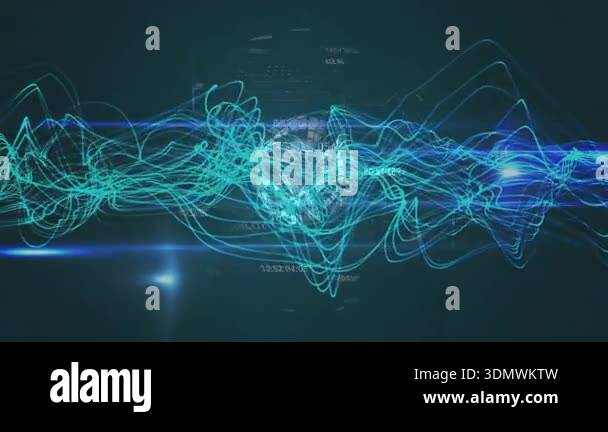 Faint neon-blue waveform drifting triggers turquoise data lines ...