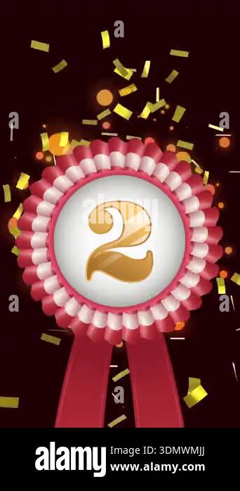 Animation of rosette with number 2 and falling confetti and orange ...