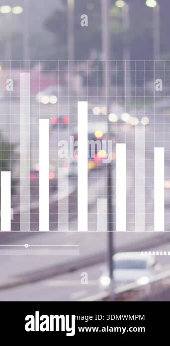 City highway with animation of traffic data bar graph overlaying busy ...