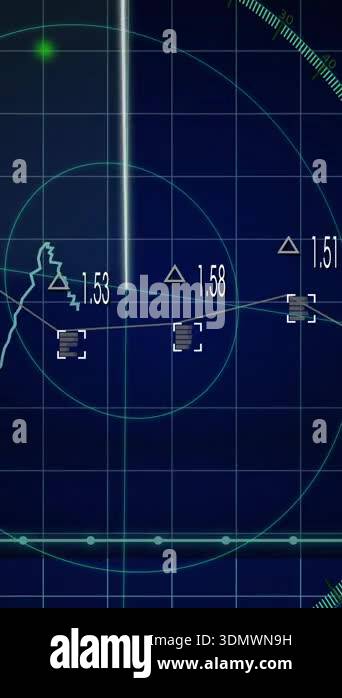 Animation of radar screen with fluctuating graph lines and numerical ...