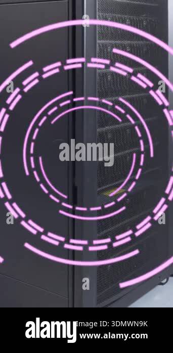 Animation of spinning round scanner against computer server room ...