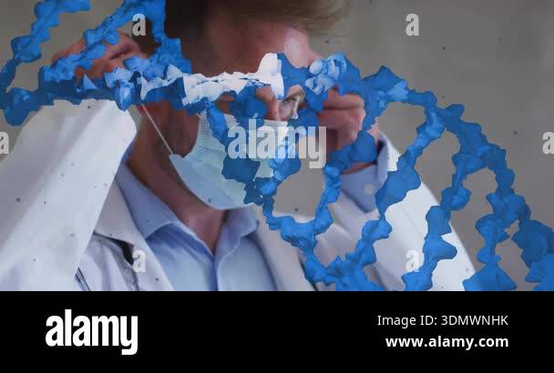 Doctor lifting loops and fitting mask, shaping strip while DNA helix ...