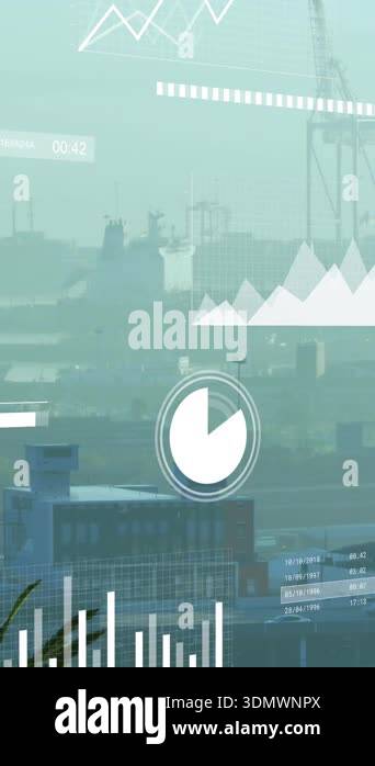 Animation of multiple graphs, loading bars and circles over modern ...