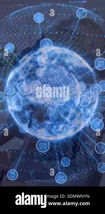 Digital network connections animation over people working in modern ...