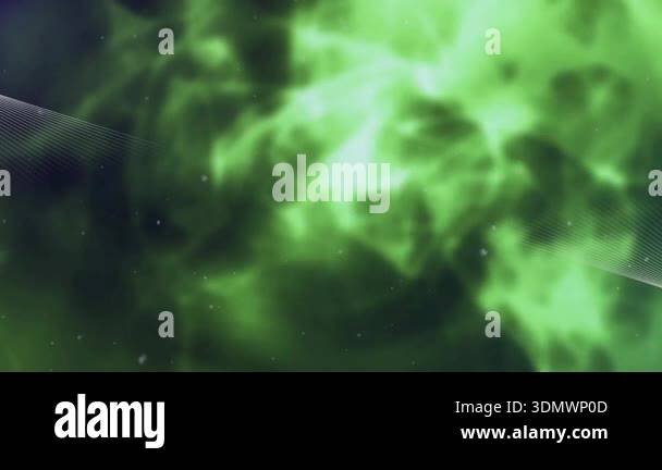 Diffuse green nebula drifting after white mesh ribbon intersecting ...