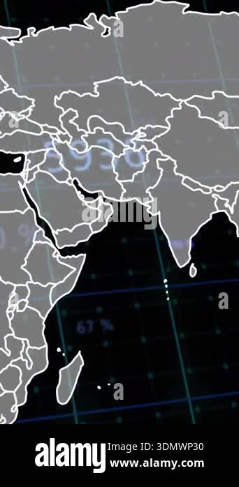 Map of Europe and Africa with grid lines and data overlay animation ...