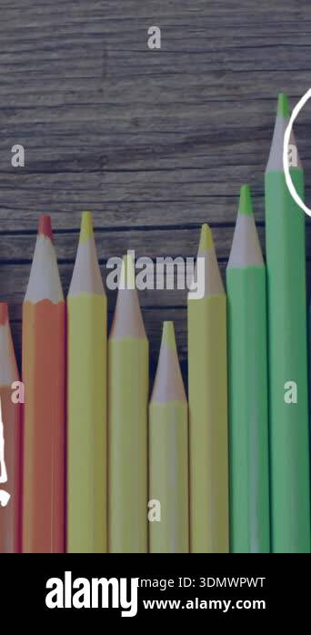 In school, colorful pencils arranged with animation of math symbols and ...