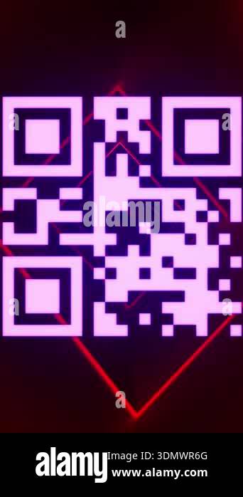 Animation of qr code and red neon lights in digital space ...