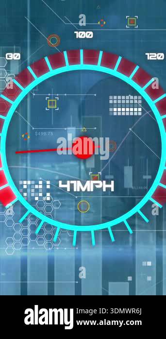 Animation of speedometer over data processing. Global science ...