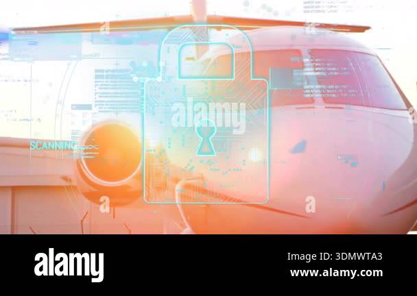 Sunlight initiating private jet diagnostics, padlock animating, code ...