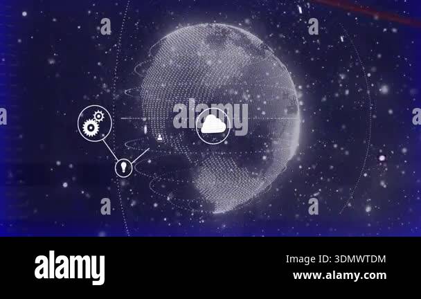 Opening void with code, rotating globe spawning cloud icon, linking ...