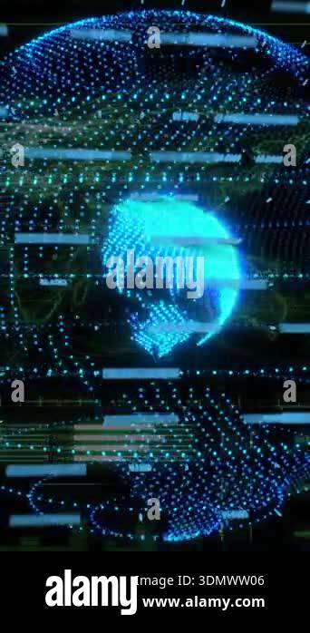 Digital globe and data processing animation over world map background ...