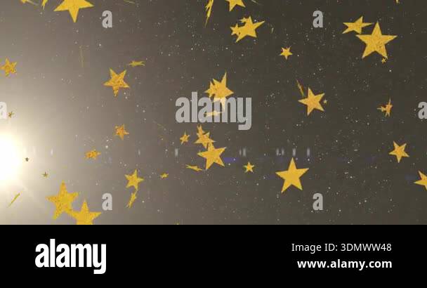 On start yellow star shapes drifting while rotating past left flare ...