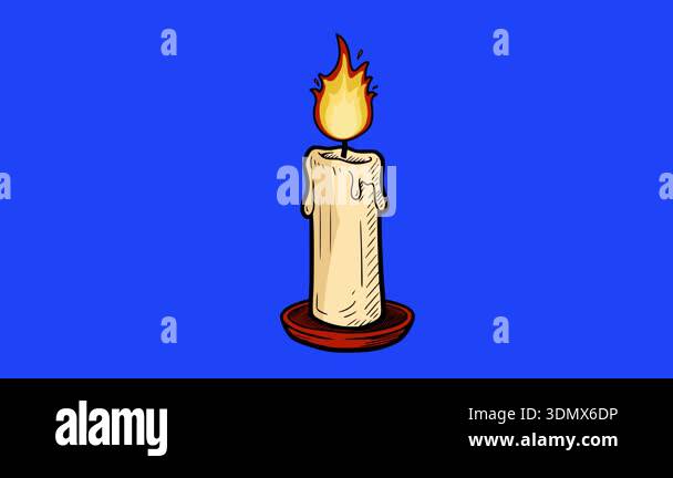 professional 2d hand drawn animation of a lit candle with flickering ...