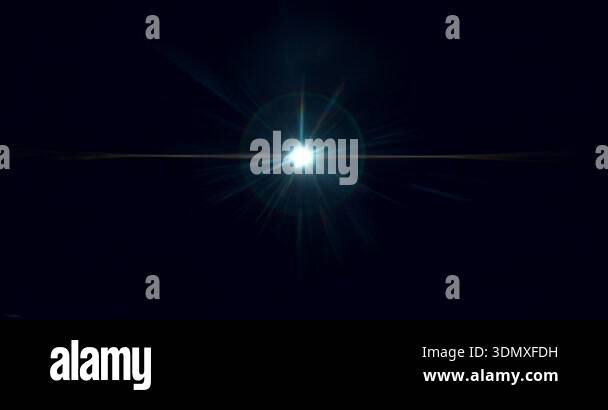 Anamorphic lens flare burst in slow motion, isolated on black ...