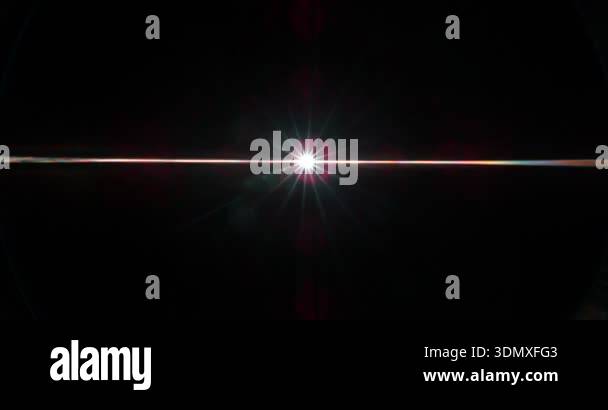Anamorphic lens flare burst in slow motion, isolated on black ...
