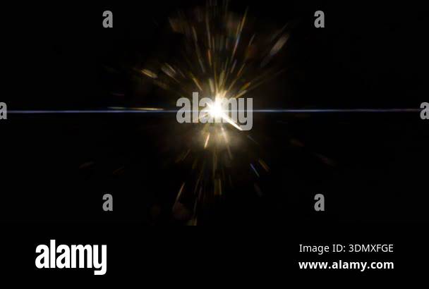 Anamorphic lens flare burst in slow motion, isolated on black ...
