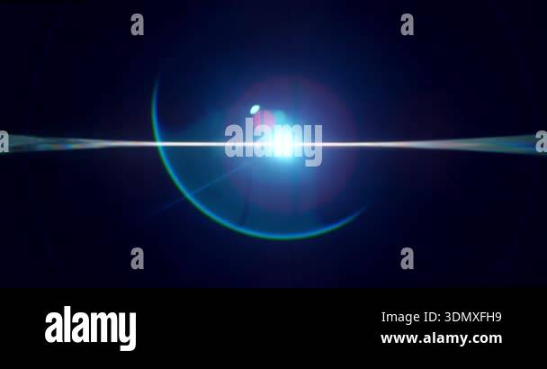 Anamorphic lens flare burst in slow motion, isolated on black ...