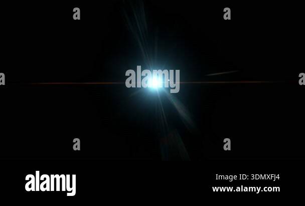Anamorphic lens flare burst in slow motion, isolated on black ...