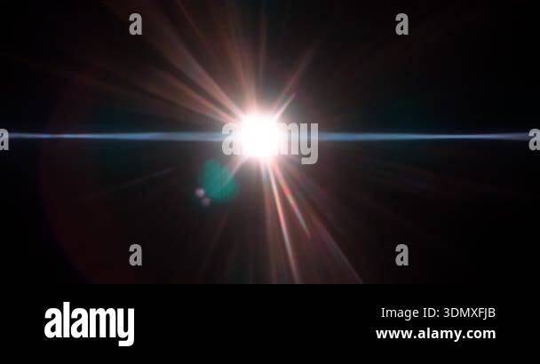 Anamorphic lens flare burst in slow motion, isolated on black ...