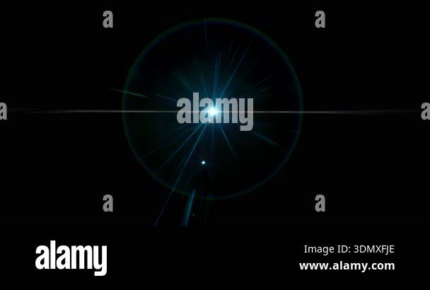 Anamorphic lens flare burst in slow motion, isolated on black ...