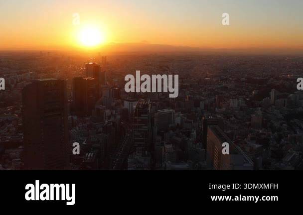 View of sunset from Shibuya Sky in Tokyo. Watching the sunset from ...
