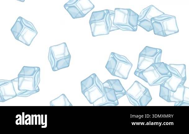 Ice cubes cascade gracefully against a stark white background, creating ...