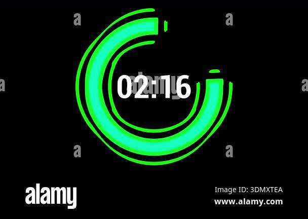 Three Minute Digital Countdown Timer with Glowing Green Progress UI ...