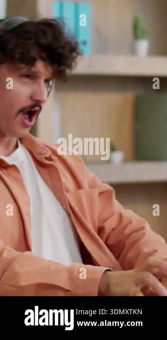 Caucasian business man funny dancing moving singing song wearing ...