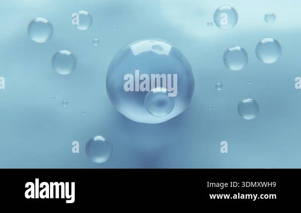 Molecule structure and water drop. 3D rendering of H2O with falling ...
