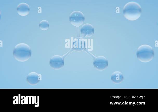 Molecule structure and water drop. 3D rendering of H2O with falling ...
