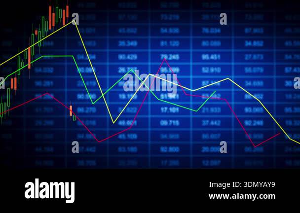 Seamless loop 3D animation of a blue stock candlestick chart over ...