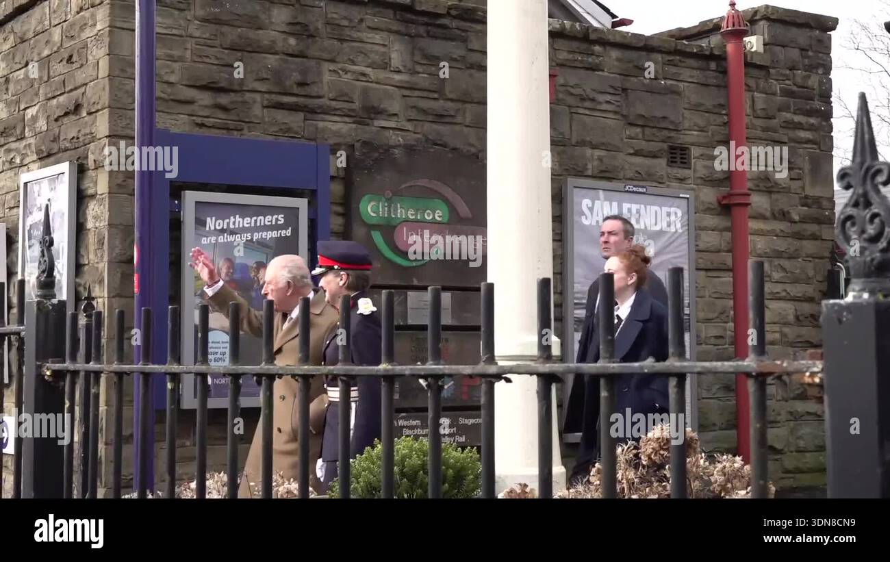 The King greets crowds as he arrives in Clitheroe Stock Video Footage ...
