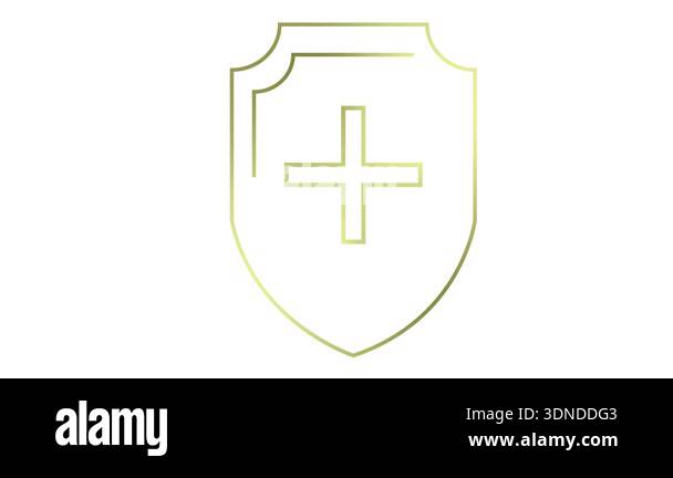 Animated golden linear symbol of shield with medical cross. Concept of ...