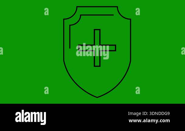 Animated black linear symbol of shield with medical cross. Concept of ...