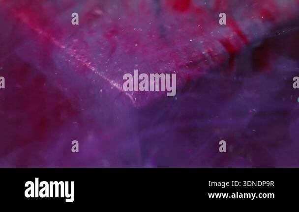 Shimmering flow. Paint haze. Violet purple red fume spill art cube ...