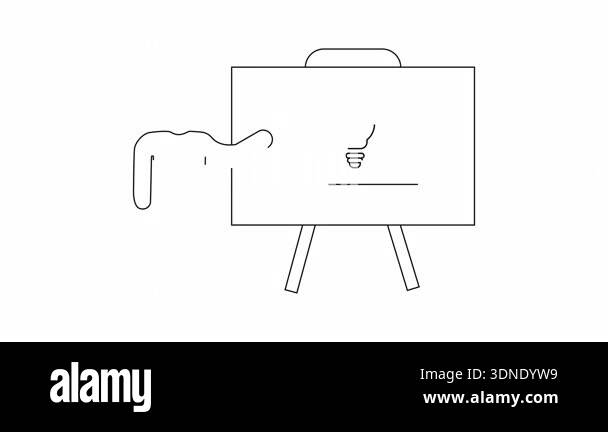 A simple line drawing of a person presenting an idea on a whiteboard ...