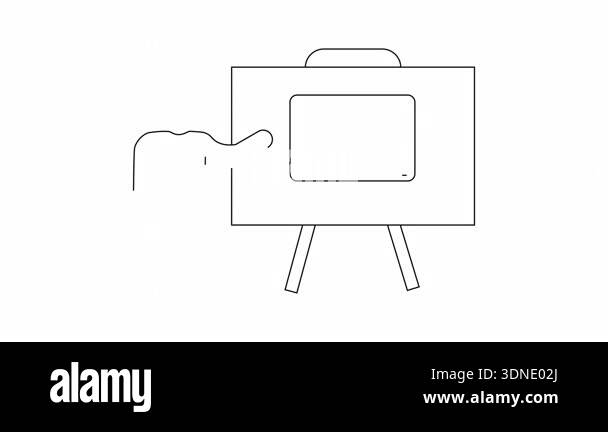 An outlined illustration showing a person presenting a ship design on a ...